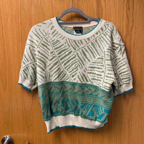 Sweaters | Vintage Short Sleeve Sweater Green Blue | Poshmark